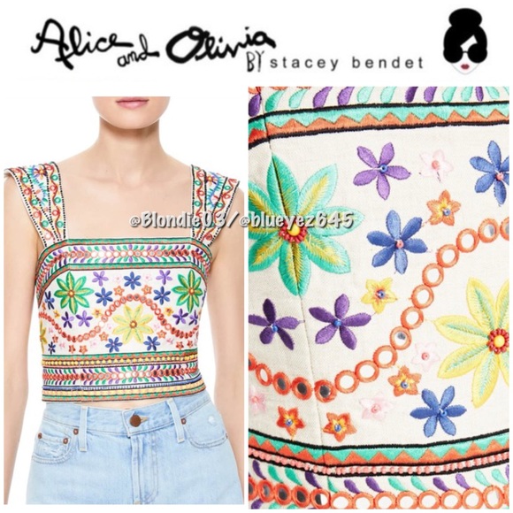 Alice + Olivia | Tops | Alice Olivia Esme Embroidered Cropped Top 4 Nwt ...